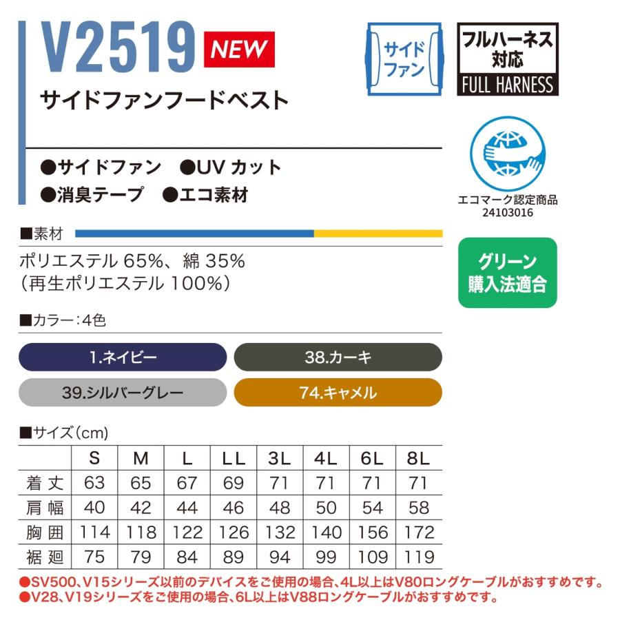サイドファンフードベスト V2519 (服単品) 6L・8L 村上被服 鳳皇 HOOH 快適ウェア 作業着 作業服 UVカット 消臭 エコ フルハーネス対応 : Pro Depot - 通販 ...