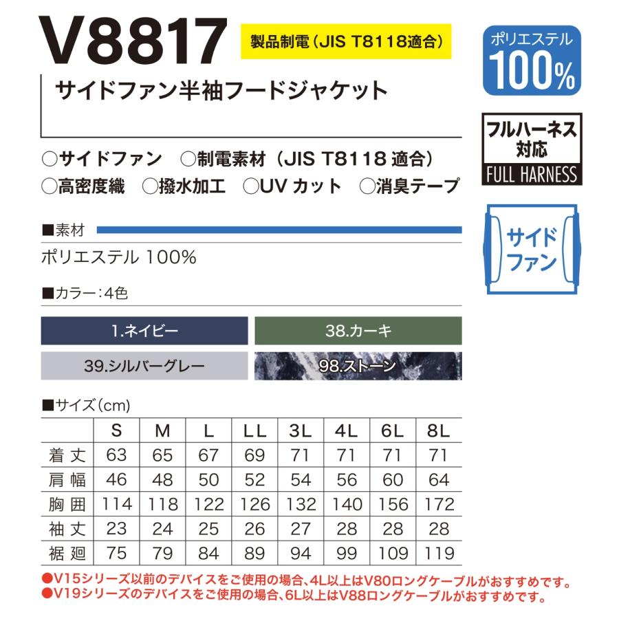 サイドファン半袖フードジャケット V8817 (服単品) S~4L 村上被服 鳳皇 HOOH 快適ウェア 作業着 作業服 制電 撥水 消臭 UVカット : Pro Depot - 通販 ...