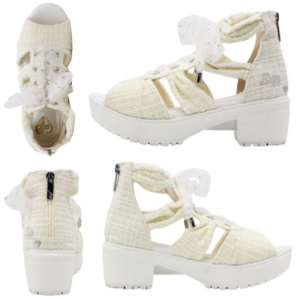 algy ALGY アルジー サンダル キッズ ジュニア 靴 ホワイト 白 ブラック 黒 デニム ボリュームソール ティーン ニコプチ にこぷち 厚底 リボン ドット ハート 3941 : 靴 ...