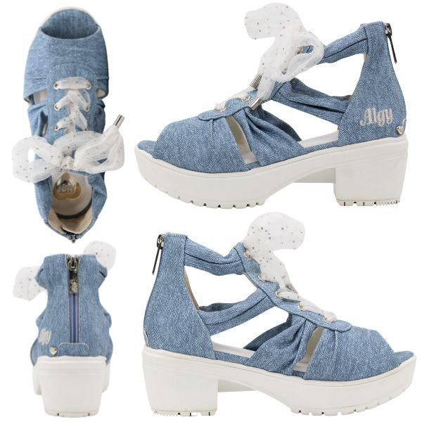 algy ALGY アルジー サンダル キッズ ジュニア 靴 ホワイト 白 ブラック 黒 デニム ボリュームソール ティーン ニコプチ にこぷち 厚底 リボン ドット ハート 3941 : 靴 ...