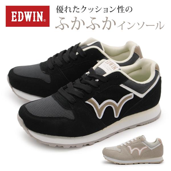 EDWIN エドウィン スニーカー レディース 靴 かわいい シンプル おしゃれ 疲れにくい 快適 黒 ブラック EDW-4633 : 靴の ...