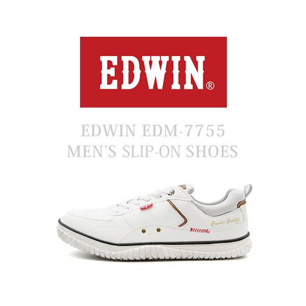 EDWIN（エドウィン） スニーカー メンズ 靴 男性 スリッポン 幅広設計 ゆったり 黒 通勤 オフィス クッション 軽量設計 軽い 事務 仕事 疲れにくい ゴム紐 EDWIN EDM ...