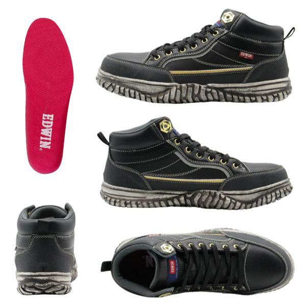 EDWIN エドウィン 安全靴 メンズ 靴 ハイカット ブラック 黒色 ホワイト 白色 鋼鉄先芯入り 作業靴 JSAA基準B種相当 軽量 軽い スニーカー ESM-102 : 靴のニシムラ ...