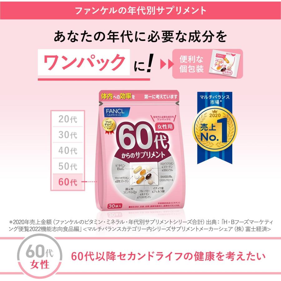FANCL 2個セットファンケル 60代からのサプリメント 女性用(7粒*30袋入) : KAWARAYAヤフーショッピング店 - 通販 - Yahoo!ショッピング