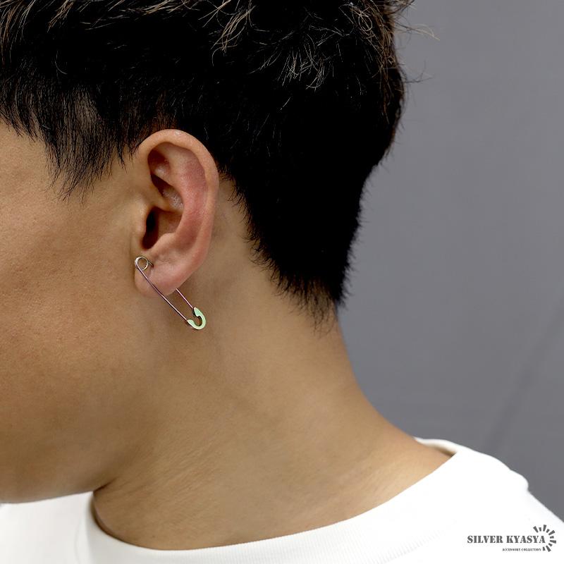 片耳 安全ピンピアス セーフティピンピアス ステンレス素材 金属アレルギーフリー ユニセックスピアス シルバー ゴールド ブラック ローズゴールド 父の日 :e314:SILVER ...