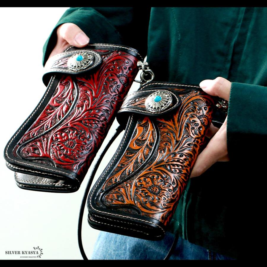 本革 レザーウォレット 深堀り カービング 二つ折り ネイティブ