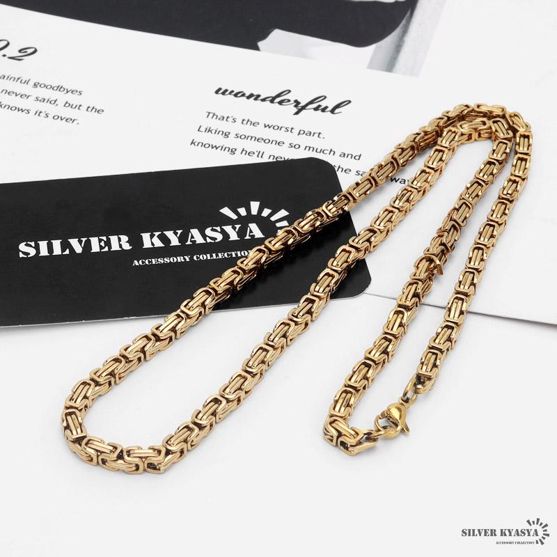 ステンレス ごつめチェーン ネックレス 幅4mm メンズネックレス ビザンチンチェーン スクエア ごつい シンプル ゴールド 金 金属アレルギー対応 父の日 :n635-4mm-g ...