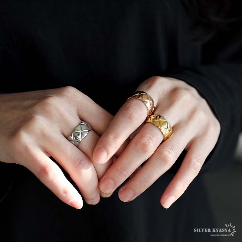 キルティングリング ゴールド シルバー K18 GP 金 ステンレス リング 指輪 ワイドリング (シルバー、12号) :ya-r425-silver-12:SILVER KYASYA ...