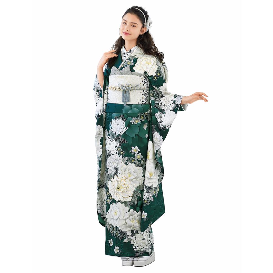 単品振袖 成人式振袖購入 ms331-1 ブルーグリーン深海色/花柄 : きもの京和楽 - 通販 - Yahoo!ショッピング