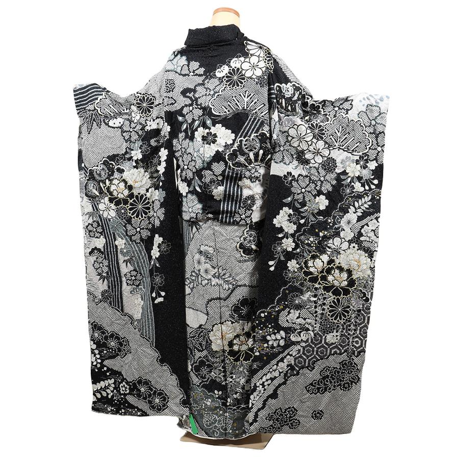 お誂え仕立付振袖 成人式振袖購入 s283-1 ブラック・黒地/古典・鹿の子柄 : きもの京和楽 - 通販 - Yahoo!ショッピング