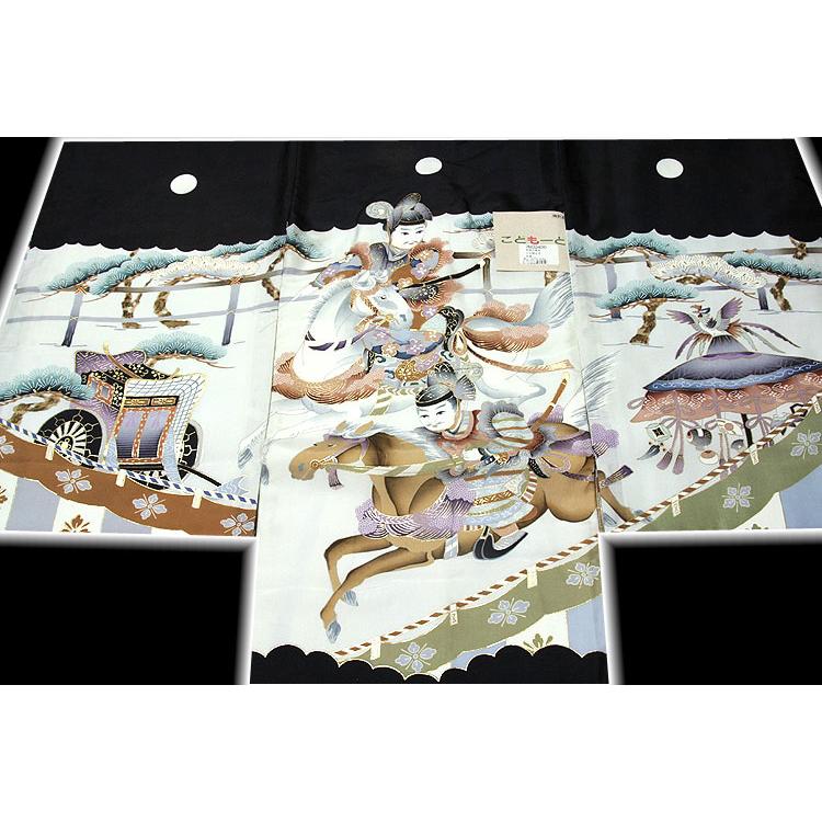 お宮参り 着物 男の子 新品 訳あり 絹100％ 正絹 羽二重 染め分け 金駒刺繍 こどもーど 黒色 男児 七五三 産着 初着 祝着物 : 京 ...