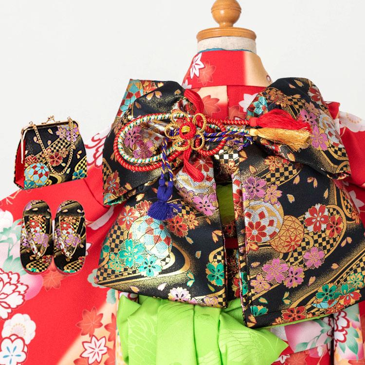 七五三 着物 7歳 女の子 フルセット 四つ身 753 七歳 7才 子供 四ツ身 セット 七五三参り お正月 雛祭り 結び帯 箱せこ 前撮り 販売 購入 モダン 赤 牡丹 菊 :2033 ...