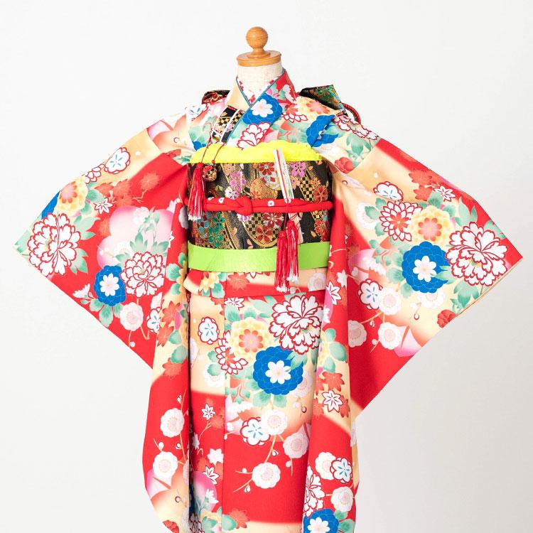 七五三 着物 7歳 女の子 フルセット 四つ身 753 七歳 7才 子供 四ツ身 セット 七五三参り お正月 雛祭り 結び帯 箱せこ 前撮り 販売 購入 モダン 赤 牡丹 菊 :2033 ...