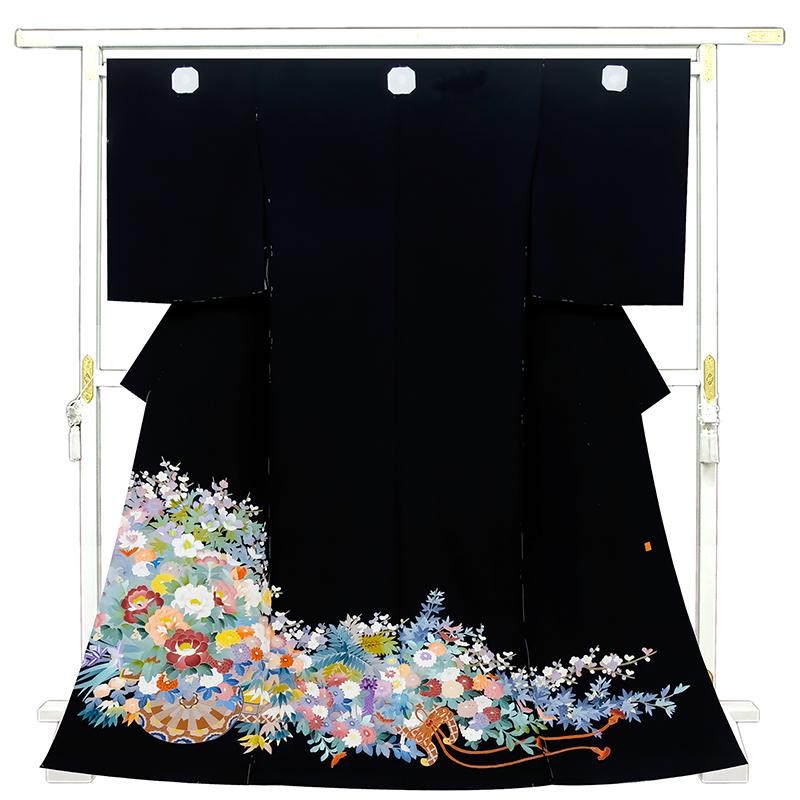 ※記念感謝祭【仕立無料】本加賀友禅手描美術技術者釜谷一二先生作☆多色染大花車四季花祝文黒留袖（10011802） : 京都かもがわヤフー店 ...