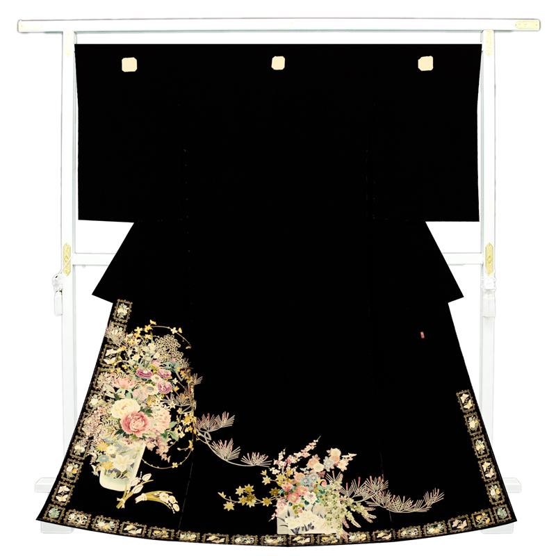 ※店舗改装・在庫一掃売り尽くし！【仕立無料】加賀友禅技術保存会技術者上田外茂治先生作☆王朝ロイヤル四季花器文黒留袖豪華友禅10012021 ...