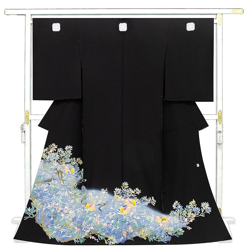 ※店舗改装・在庫一掃売り尽くし！【仕立無料】本加賀友禅手描き美術礼装黒留袖☆北田弓子先生作春秋「工芸松、梅、鴛鴦」図（10012070 ...