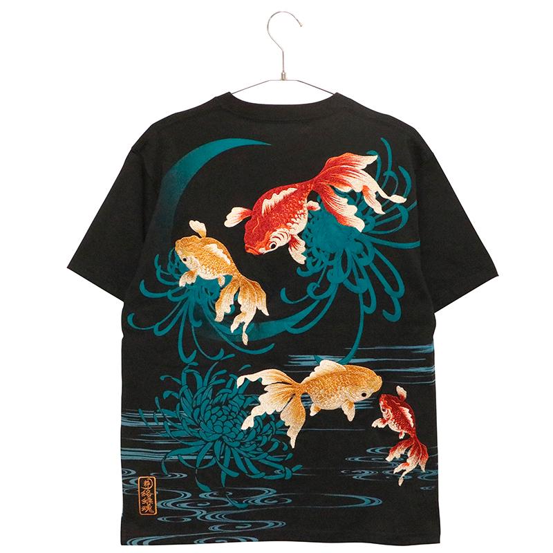 絡繰魂 粋 からくりだましい いき 金魚 流水 菊 和柄 刺繍 半袖 絡繰魂 粋 からくりだましい いき 金魚 流水 菊 和柄 刺繍 半袖