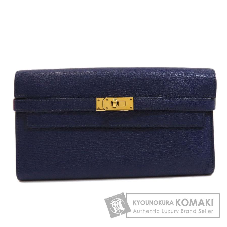 HERMES エルメス ケリーウォレット ネイビー ゴールド金具 長財布（小銭入れあり） シェーブル レディース 中古 :46020002 ...