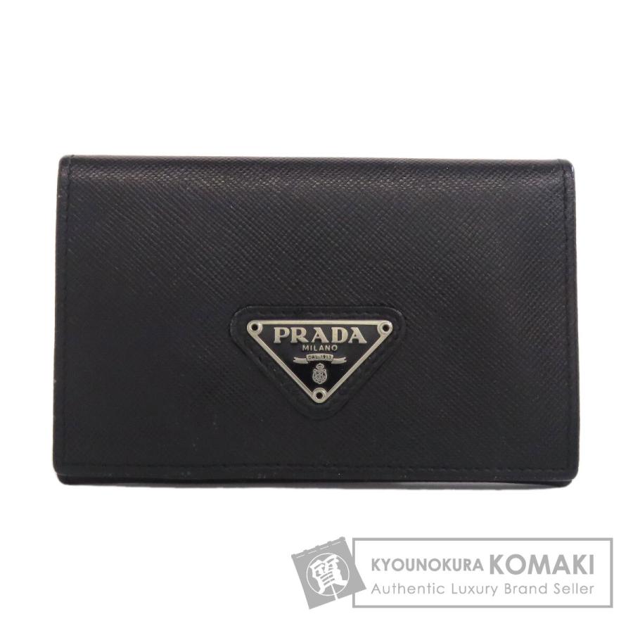 プラダ カードケース ブラック サフィアーノレザー レディース PRADA 【中古】 PRADA（プラダ） ロゴ金具 カードケース サフィアーノ レディース 中古