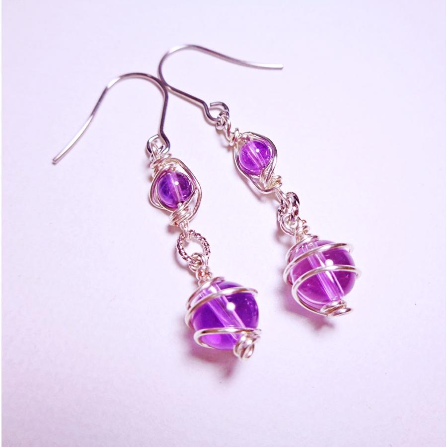 P1347-8S-AME 金属アレルギー対応 金アレ サージカルステンレスピアス ピアス 天然石 アメジスト ワイヤー巻き ロング : Kytice2 - 通販 - Yahoo!ショッピング