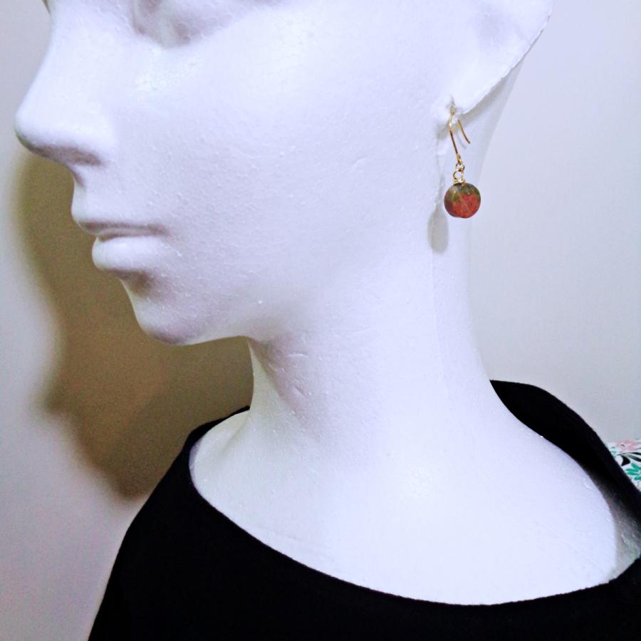 P1380-8G-ETC サージカルステンレス フック ピアス 金属アレルギー対応 天然石 ユナカイト 金属アレルギー対応 金アレ 訳あり返品 ...