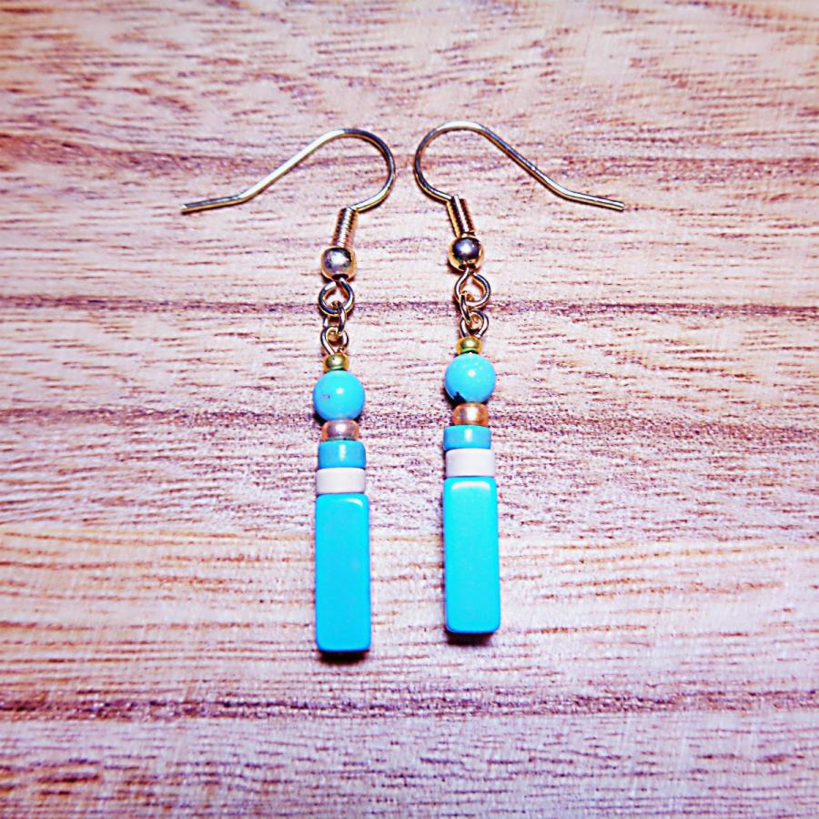 P1431-4G-TUR ピアス フックピアス 金属アレルギー対応 パーツ交換 練りターコイズ レクタングル ロング 金属色ゴールド : Kytice2 - 通販 - Yahoo!ショッピング