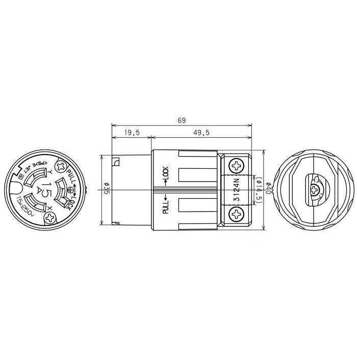 アメリカン電機 接地形2P 15A 250V (NEMA L6-15)コードコネクタボディ (ナイロンカバー) 3124N : 秋葉原の九州電気ヤフー店 - 通販 - Yahoo!ショッピング