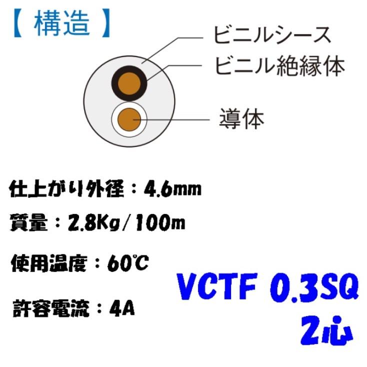 多芯キャプタイヤケーブルVCTF 0.3sq×2c 1m単位切断販売 : 秋葉原の九州電気ヤフー店 - 通販 - Yahoo!ショッピング