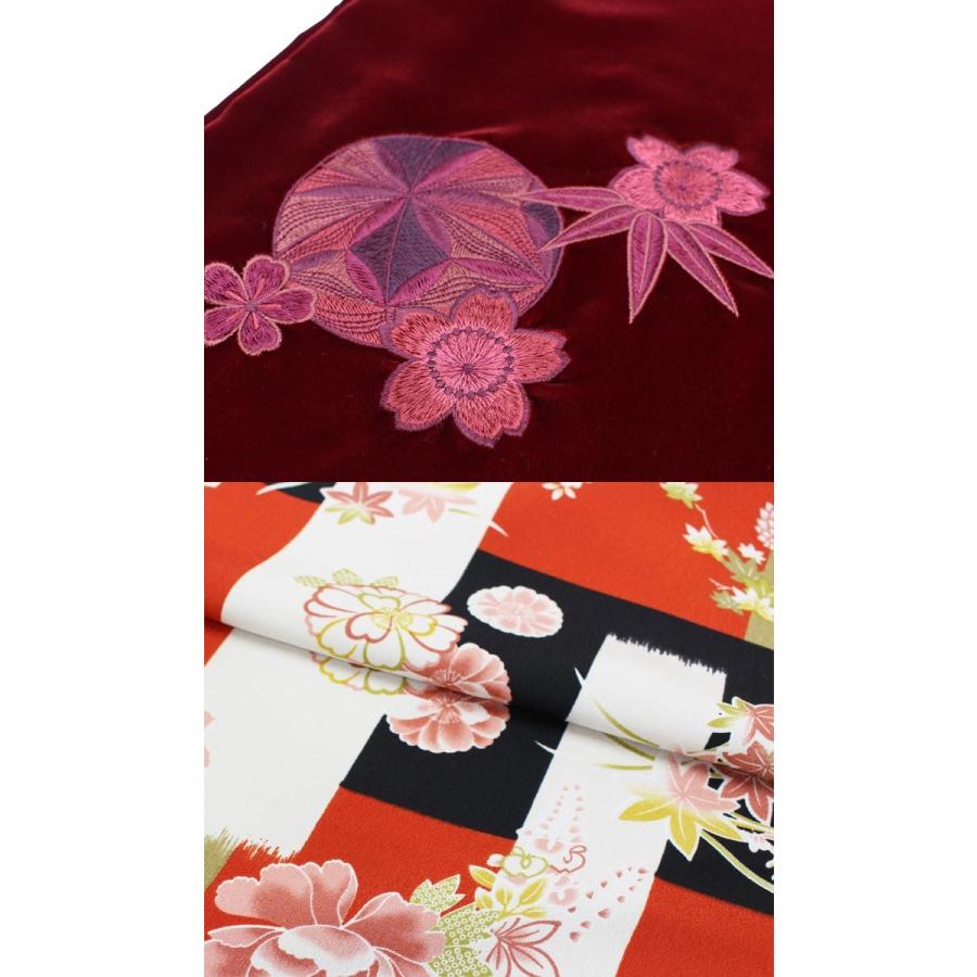 IKKOベルベットショール 刺繍入り 花柄裏地 振袖ブランド 紫 赤 IKKOベルベットショール 刺繍入り 花柄裏地 振袖ブランド 紫 赤