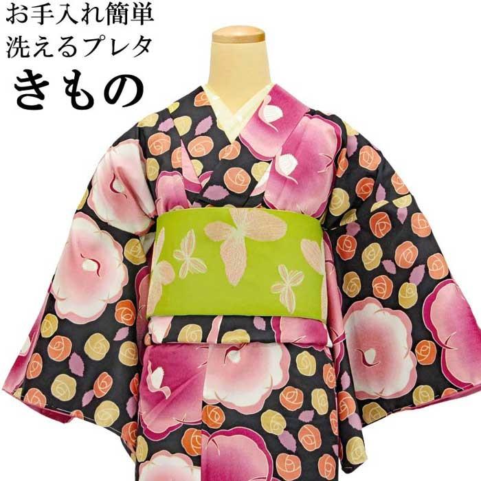 プレタ着物 洗える 単品 黒色 ピンク色 椿柄 小紋 カジュアル お洒落着 仕立て上がりN2528 : きもの和ネットショップ給前 - 通販 ...
