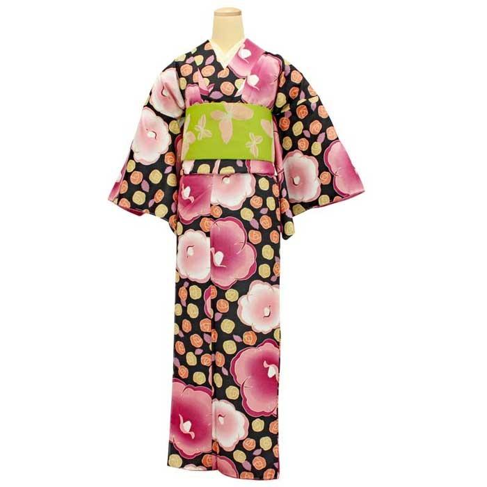プレタ着物 洗える 単品 黒色 ピンク色 椿柄 小紋 カジュアル お洒落着 仕立て上がりN2528 : きもの和ネットショップ給前 - 通販 ...