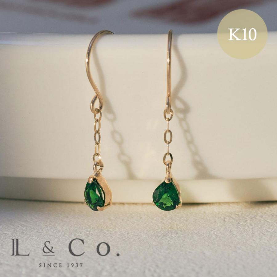 Jewel closet by L&Co. ピアス レディース カラーストーン K10 10金 グリーンガーネット フックピアス 華奢 かわいい 大人 しずく形 L&Co.（エルアンドコー ...