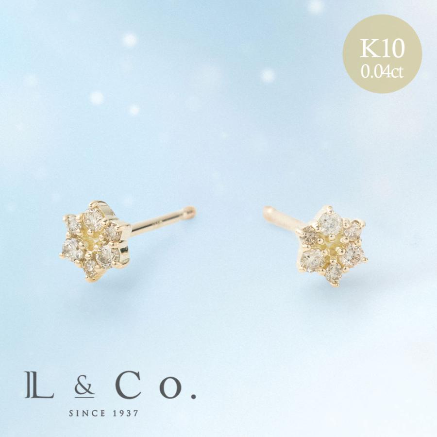 クリスマス 新作 冬ギフト ネックレス ピアス K10 10金 イエローゴールド ダイヤモンド 0.04ct 合計0.08ct プレゼント L&Co.（エルアンドコー） : 43-1650 ...