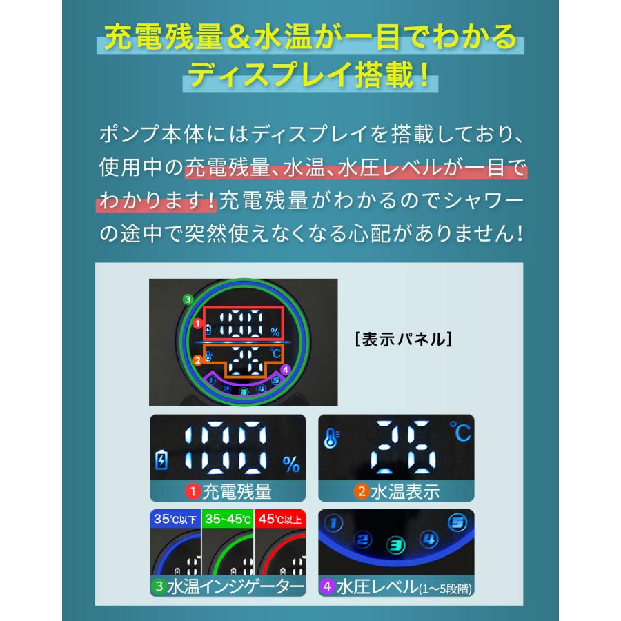 FIELDOOR ポータブルシャワー 簡易シャワー 電動 USB充電式 最大連続180分 アウトドア 洗車 温水対応 携帯 水圧調整 水量調節 海 川遊び キャンプ 風呂 送料無料 : L ...
