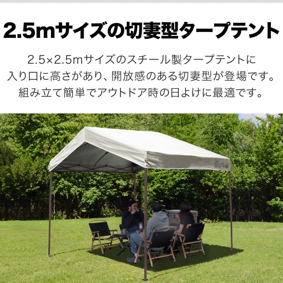 FIELDOOR 1年保証 ワンタッチタープテント サイドシート2枚付き 横幕セット 2.5m×2.5m 三角 切妻屋根 頑丈 スチール 強化フレーム テント タープ 250cm 送料無料 ...