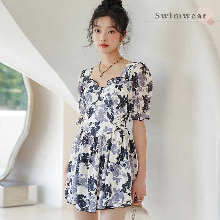 水着 大きいサイズ レディース ワンピース 花柄 二の腕カバー 白 モノトーン M L LL 3L 4L 5L 6L ホワイト 新入荷 メール便不可 : 大きいサイズのレディース服&下着専門店 ...