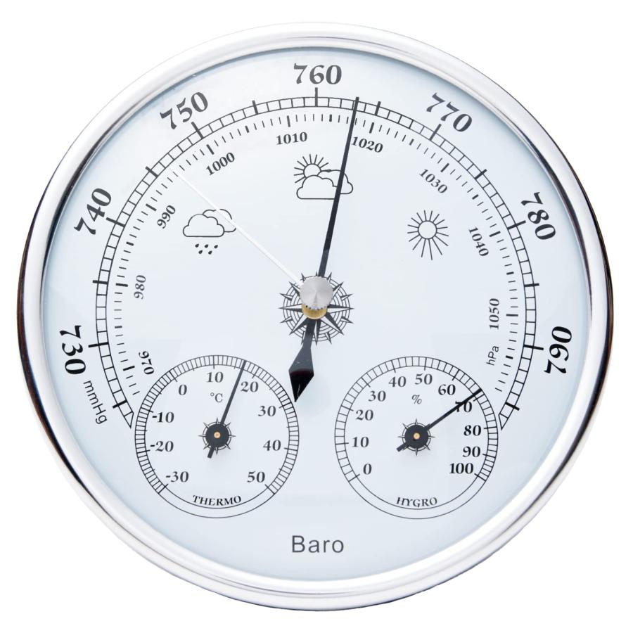 TaJiMy 気圧計 壁掛け アナログ式 トリプルメーター 気象痛 天気予報 インテリア 体調管理 バロメーター 湿度計 温度計 : ショップ ...