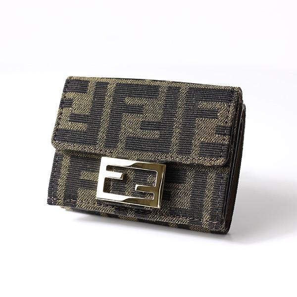 FENDI フェンディ Micro Tri-Fold Wallet バゲット マイクロ 三つ折り財布 ミニ財布 小銭入れあり コンパクト FFロゴ ズッカ柄 レディース 8M0395 A98P ...