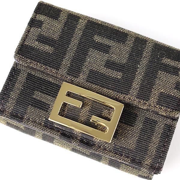FENDI フェンディ Micro Tri-Fold Wallet バゲット マイクロ 三つ折り財布 ミニ財布 小銭入れあり コンパクト FFロゴ ズッカ柄 レディース 8M0395 A98P ...