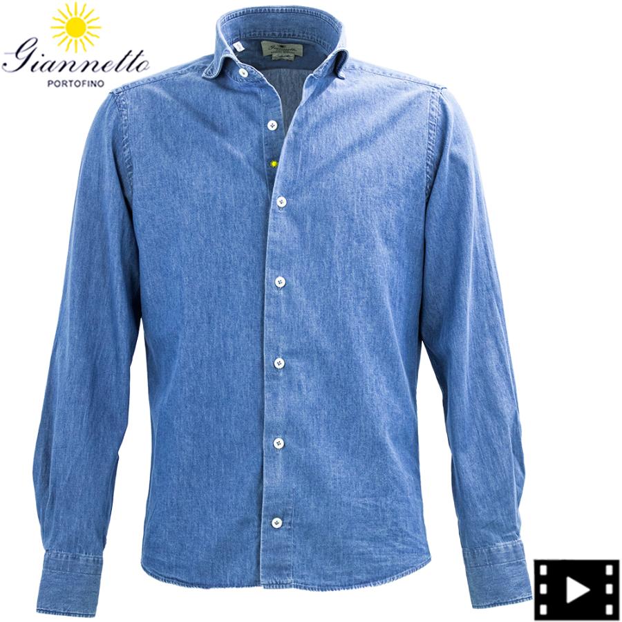 GIANNETTO ジャンネット シャツ メンズ コットン カッタウェイ ヴィンチフィット ウォッシュ加工 シャンブレーシャツ VINCI FIT 361600V84 GNT CHIA ...