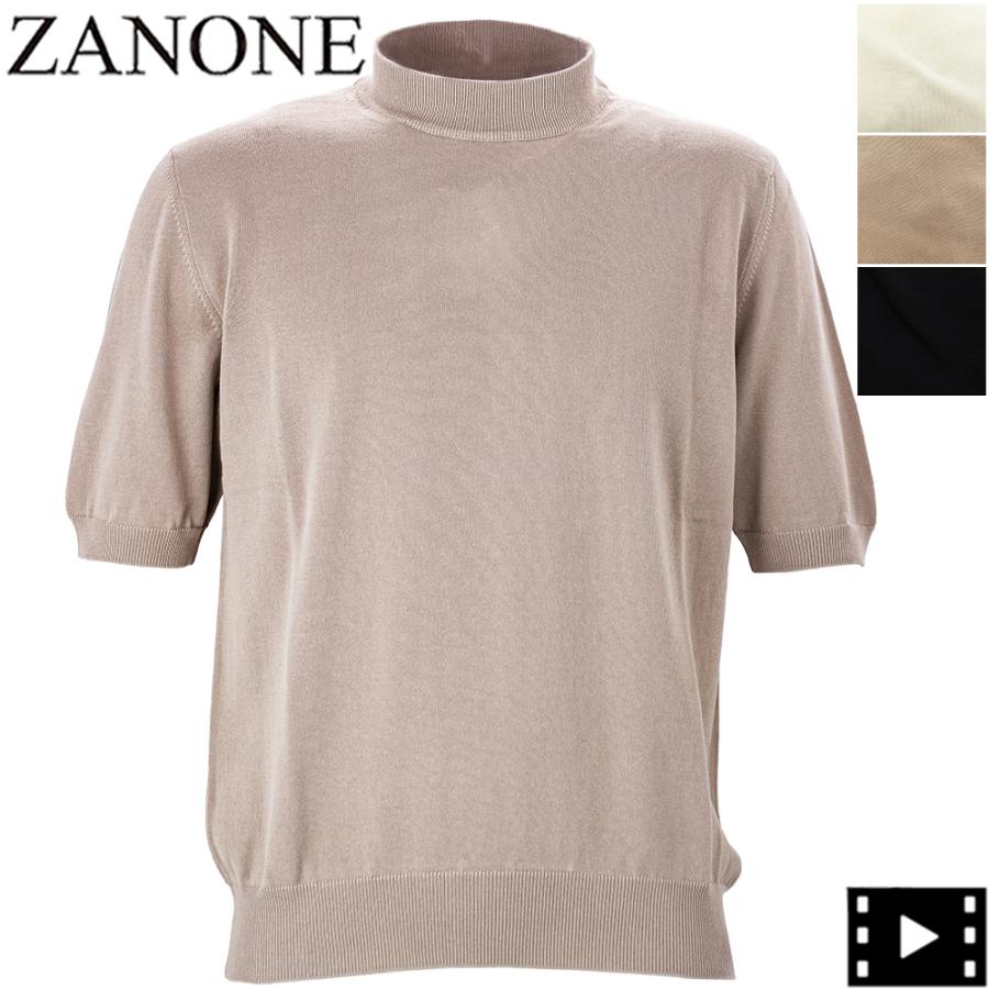 ZANONE（ザノーネ） Tシャツ メンズ ハイゲージ コットンクレープ レギュラーフィット モックネック 半袖 ニットTシャツ ZANONE ...