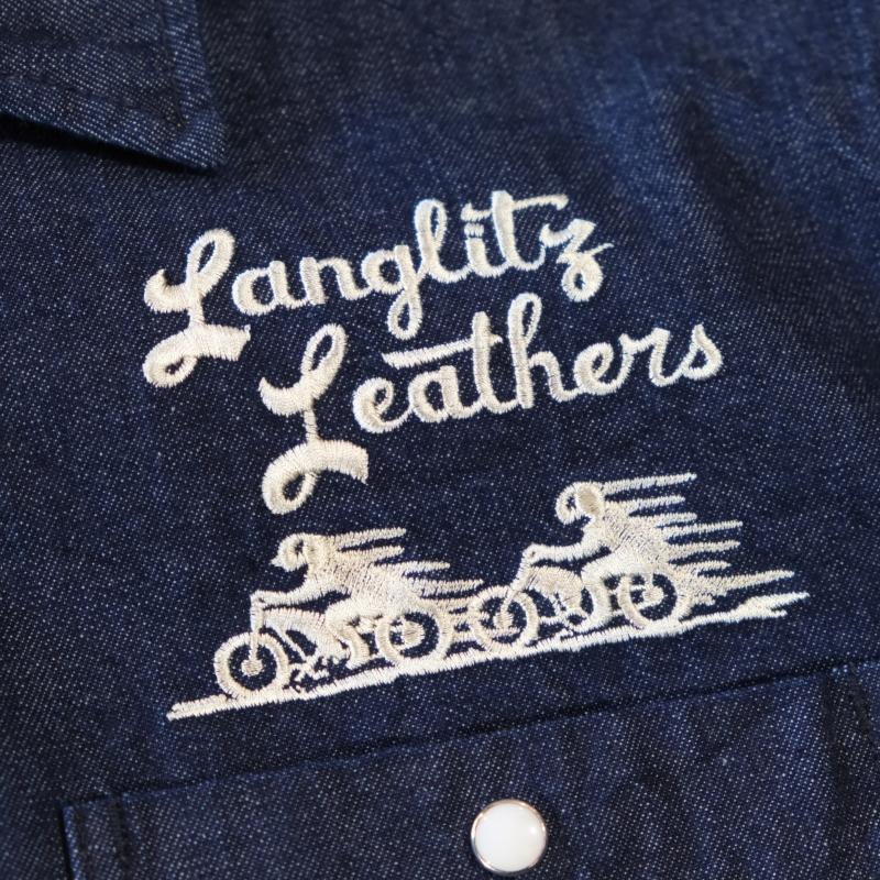 Langlitz Leathers ラングリッツレザーズ【Denim Long Sleeve Work Shirts】≪TypeA刺繍≫ デニム L/S ワークシャツ 8oz 日本製 ...