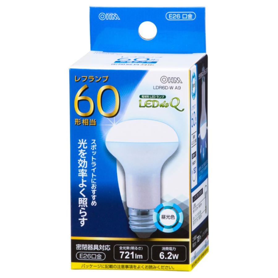 オーム電機 LED電球 レフ形 E26 60形相当 昼光色 LDR6D-W A9 : Arclands Online 2号館 ヤフー店 - 通販 - Yahoo!ショッピング