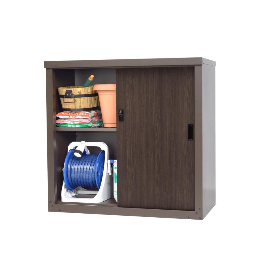 グリーンライフ 木目調収納庫 80 ブラウン 幅89×奥行47×高さ80cm HSM-80(BR)-AS アークランズ 「メーカー直送・代引 ...