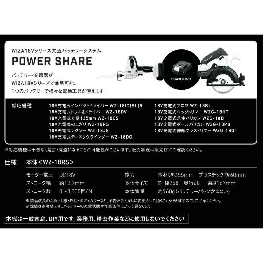 ウイザ WIZA 18V 充電式のこぎり WZ-18RS 本体のみ アークランズ : Arclands Online ヤフー店 - 通販 - Yahoo!ショッピング