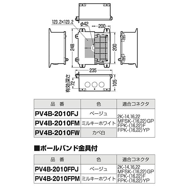 未来工業 防犯カメラ取付四角ボックス ポールバンド金具付 PV4B-2010FPJ ベージュ/PV4B-2010FPM ミルキーホワイト（PV4B2010FPJ/PV4B2010FPM）未来 ...