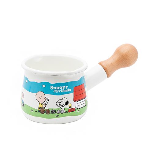 SNOOPY スヌーピー ホーロー鍋 グリーンフィールド ホーロープチミルクパン (SNJ-903) 小さめ 550ml 木柄 片手鍋 離乳食 ピーナッツ PEANUTS【ガス火対応 ...