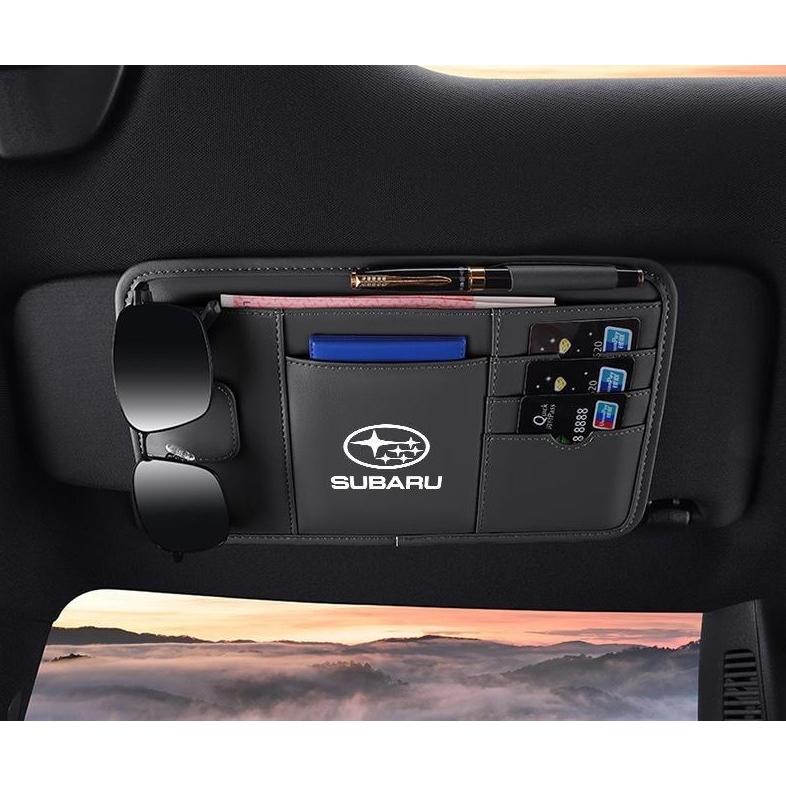 SUBARU ★スバル SUBARU★ブラック★サンバイザーポケット 車用 小物入れ PUレザー カード メガネ ペン 収納ホルダー 多機能 ...