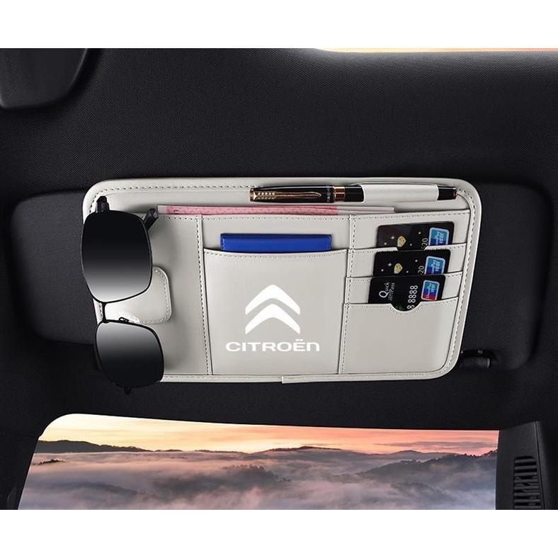 シトロエン ★シトロエン CITROEN★ベージュ★サンバイザーポケット 車用 小物入れ PUレザー カード メガネ ペン 収納ホルダー 多機能 サンバイザーケース aaew qtm ...