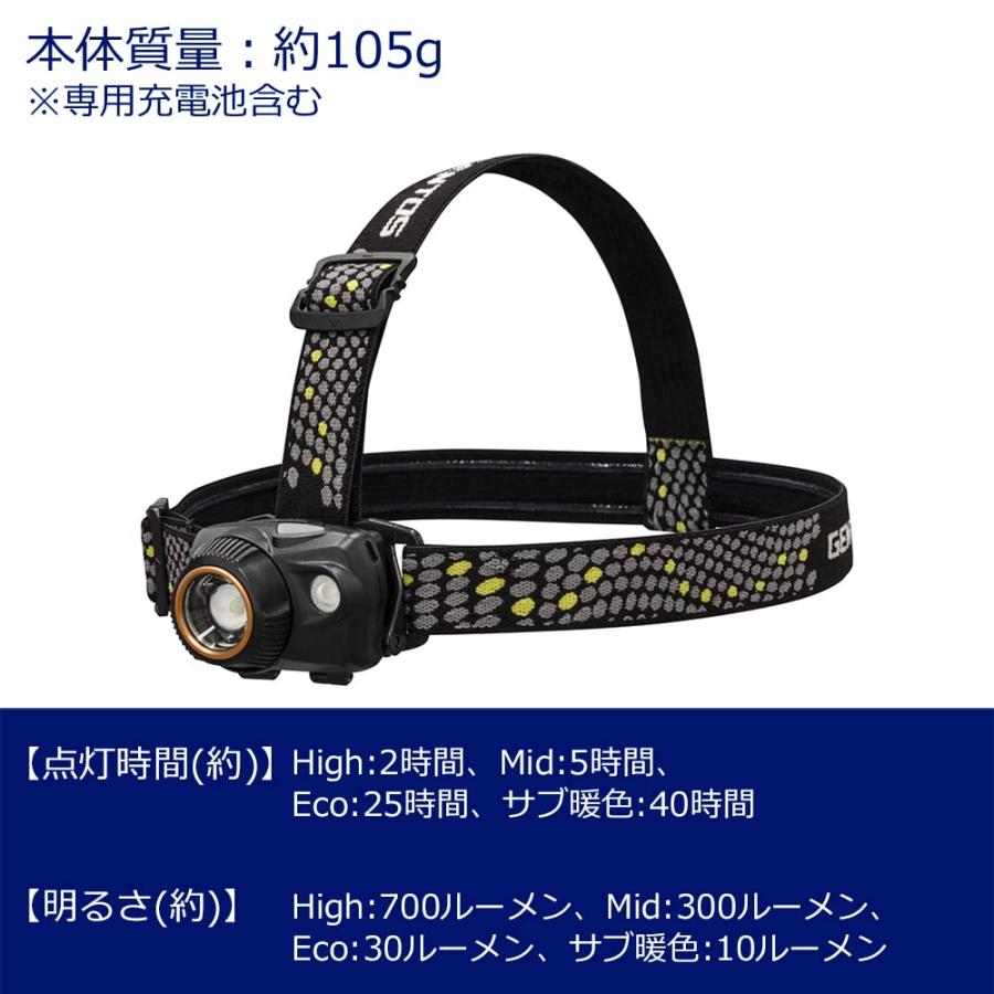 700ルーメン/WS-300H GENTOS(ジェントス) LED ヘッドライト USB充電式(専用充電池/単4電池) 強力 700ルーメン 釣り ダブルスター WS-300H サブ暖色LED ...